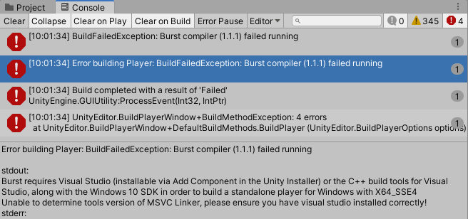 导出exe的window平台 报错异常（burst Requires Visua 技术问答 Unity官方开发者社区 