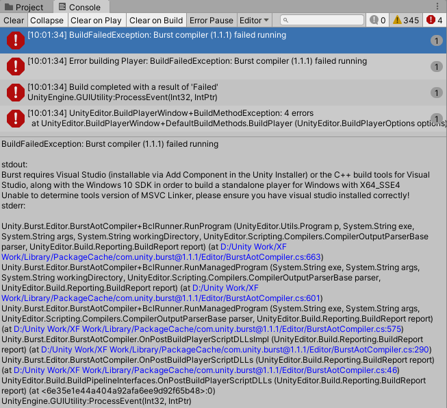 导出exe的window平台 报错异常(burst Requires Visua 技术问答 Unity官方开发者社区